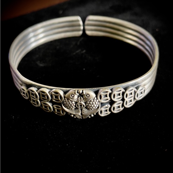 Jewelry | New Real Silver Bangle With Fish And Lucky Coins Design ...